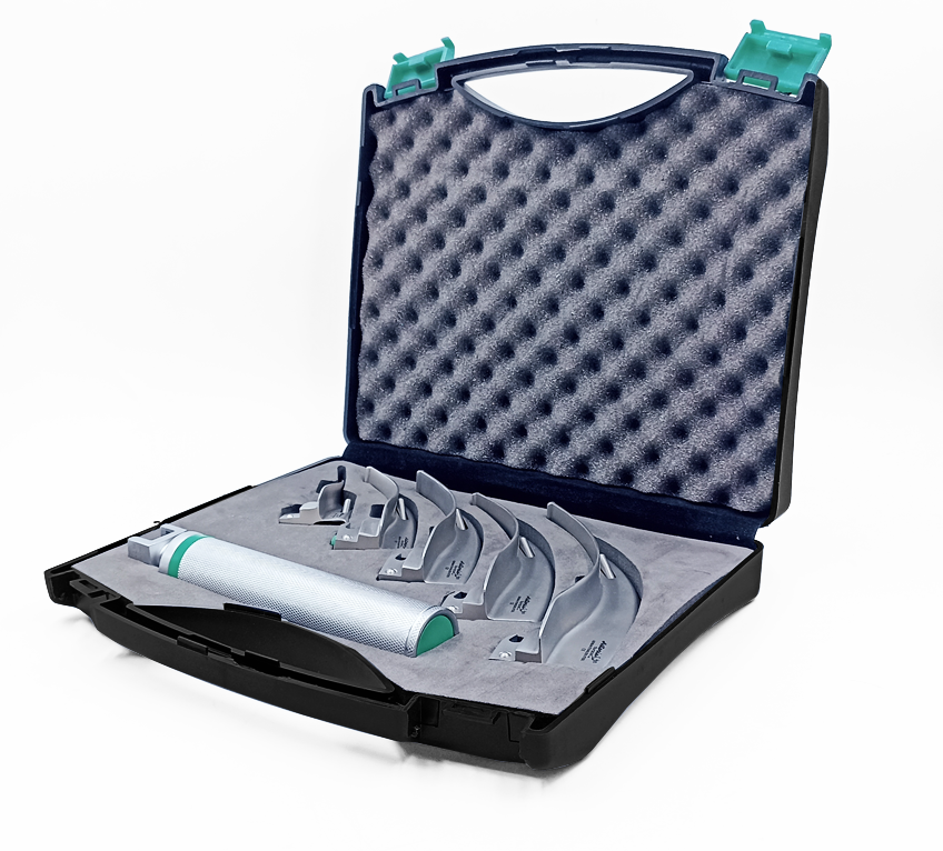 Set Laringoscopio Macintosh 5 Hojas Curvas Fibra Optica con Mango ...