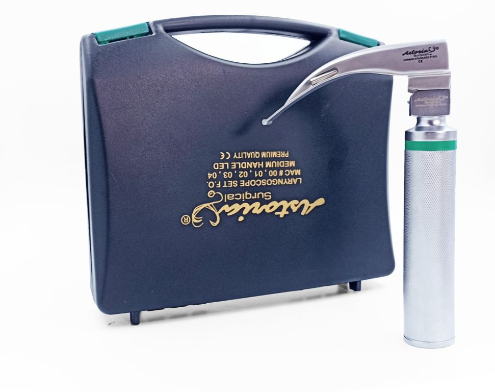 Set Laringoscopio Macintosh 5 Hojas Curvas Fibra Optica con Mango ...