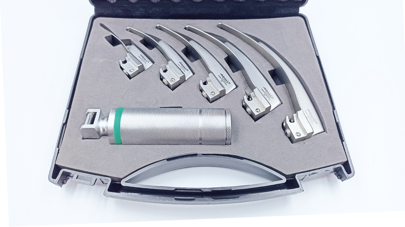 Set Laringoscopio Macintosh 5 Hojas Curvas Fibra Optica Integrada con ...
