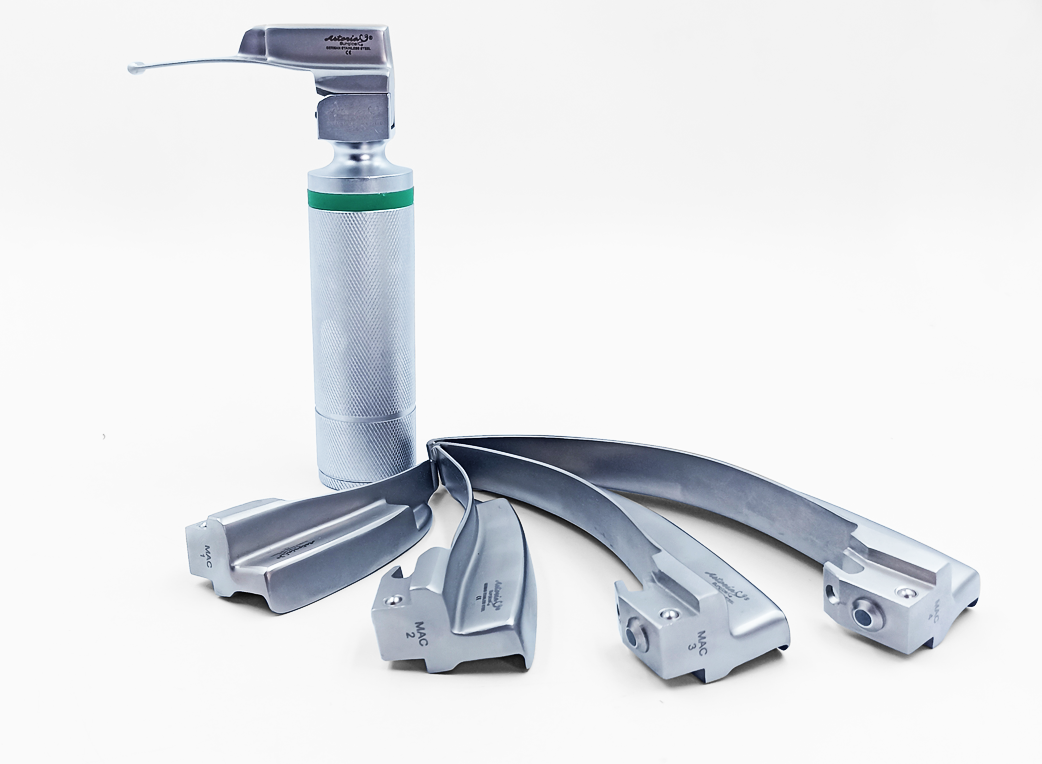 Set Laringoscopio Macintosh 5 Hojas Curvas Fibra Optica Integrada con ...