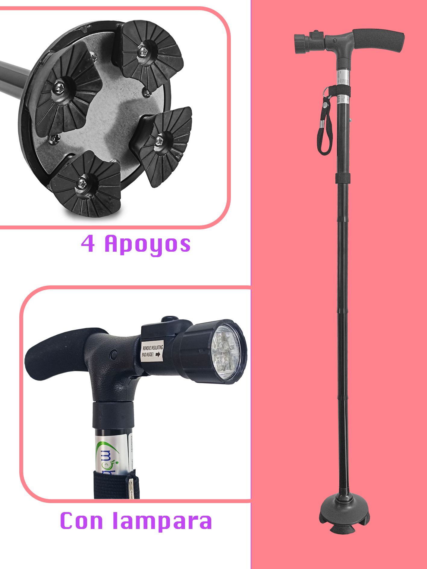 Bastón 4 en 1 con luz led Mobicare en LALEO