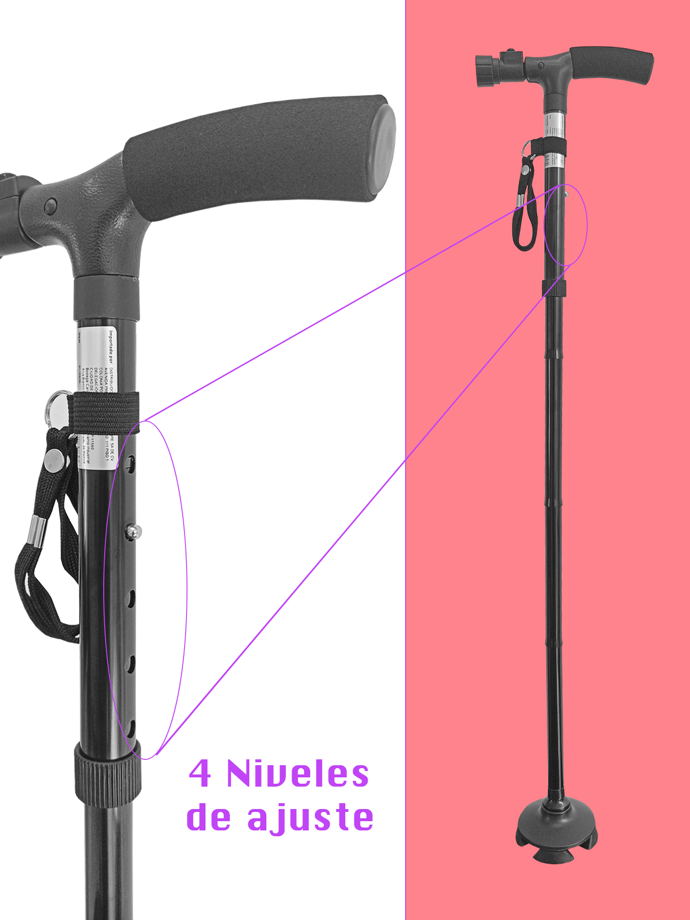 Bastón 4 en 1 con luz led Mobicare en LALEO