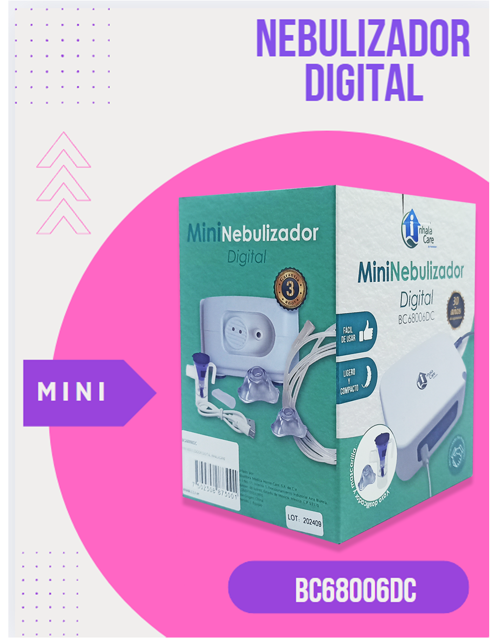 Mini Nebulizador Digital BC68006DC en LALEO
